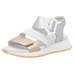 Riemchensandale RIEKER SPORT, Damen, Gr. 38, wei&szlig; (goldfarben, silberfarben, wei&szlig;), Leder, metallic, Schuhe Riemchensandale, Sommerschuh, Klettschuh, Outdoorsandale mit weichem Fu&szlig;bett