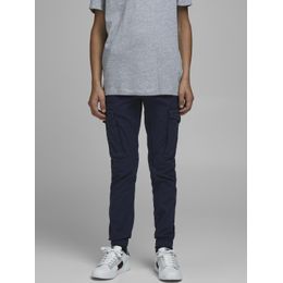 Jack & Jones Cargohose JACK & JONES JUNIOR "JPSTPAUL JJFLAKE AKM 542 NOOS MNI", Jungen, Gr. 116, N-Gr, blau (navy blazer), Web, Obermaterial: 98% Baumwolle, 2% Elasthan, unifarben, slim fit kn&ouml;chellang, Hosen Cargohose