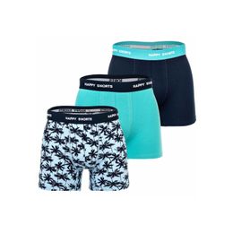 Boxershorts Happy Shorts "Boxershort 3er Pack", Herren, Gr. L, bunt (palms), Obermaterial: 95% Baumwolle CO. 5% Elasthan EL., Unterhosen Boxershorts
