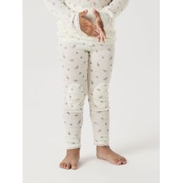 Leggings name it "NMFWANG WOOL NEEDLE LEGGING NOOS", Jungen, Gr. 98, N-Gr, wei&szlig; (snow wei&szlig; aop:small flowers), Strick, Obermaterial: 100% Wolle, bedruckt, normal kn&ouml;chellang, Hosen Leggings, Wolle, regular fit