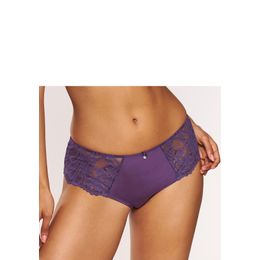 Panty Lascana "Flora", Damen, Gr. 44/46, lila (pflaume), Spitze, Obermaterial: 89% Polyamid, 11% Elasthan, Unterhosen Panty, mit feiner, leicht transparenter Spitze und edlem Accessoire