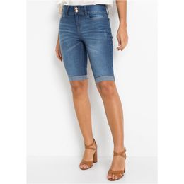 Bermudas bonprix, Damen, Gr. 46, N-Gr, blau stone (l&auml;nge: regul&auml;r), Web, Obermaterial: 82% Baumwolle, 17% Polyester, 1% Elasthan, slim fit, Hosen Bermudas, aus Baumwolle mit Elasthan, schmale Passform