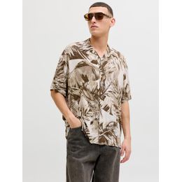 Jack & Jones Kurzarmhemd JACK & JONES "JJEJEFF RESORT AOP SHIRT S/S LN", Herren, Gr. L, N-Gr, string, Web, Obermaterial: 100% Viskose, bedruckt, normal, Hemden Kurzarmhemd