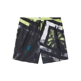 Badeshorts John Devin, Gr. XL, N-Gr, schwarz, lime, Polyester, bedruckt, Badehosen Badeshorts, mit grafischen Elementen