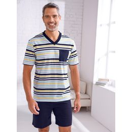 Shorty, Herren, Gr. 56/58, marine, eisblau, geringelt, 100% Baumwolle, Homewear-Sets Shorty