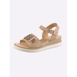 Sandalette Heine, Damen, Gr. 37, camel, leofarben, Glattleder, Leder, Rindsleder, Schuhe Sandalette