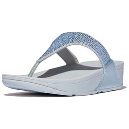 Dianette fitflop "LULU CRYSTAL EMBELLISHED TOE-POST SANDALS - HOTFIX", Damen, Gr. 36, blau (hellblau), Textil, Glitzer, Schuhe Dianette, Keilabsatz, Sommerschuh, Zehentrenner mit weichem Zehensteg