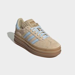 Plateausneaker adidas originals "GAZELLE BOLD", Damen, Gr. 38,5, stone khaki, crystal sky, gold metallic, Leder, Synthetik, Schuhe Plateausneaker, Topseller