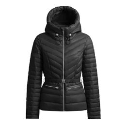 Outdoorjacke Khujo "Outdoorjacke Lorella", Damen, Gr. M, schwarz, Obermaterial: 100% Nylon NY. Obermaterial: Futter: 100% Nylon NY. 100% Polyester PES., figurbetont, hoch geschlossener Ausschnitt, &Auml;rmel ohne &Auml;rmelschlitz abgesteppte Kante, Jacken Outdoorjacke, &Uuml;bergangsjacke mit Kapuze und Tailleng&uuml;rtel
