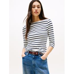 3/4-Arm-Shirt Tommy Hilfiger "NEW CODY BOAT-NECK", Damen, Gr. XXL (44), breton, ecu, schwarz night navy, Jersey, Obermaterial: 100% Baumwolle, gestreift, slim fit h&uuml;ftlang, U-Boot-Ausschnitt, abgesteppt, Shirts 3/4-Arm-Shirt, Baumwolle, U-Boot-Ausschnitt, Slim Fit