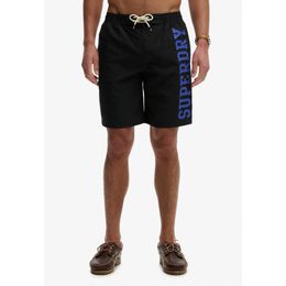 Badeshorts Superdry "LOGO 19 BOARDSHORT", Gr. L, N-Gr, schwarz, Web, Polyester, bedruckt, Badehosen Badeshorts
