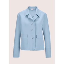 Madeleine Mode Jackenblazer MADELEINE "Kurzblazer Moderner Damenblazer mit Hemdkragen", Damen, Gr. 42, bleu, Obermaterial: 74% Baumwolle CO. 21% Polyester PES. 5% Elasthan EL., Modern, gerade, Blazer Jackenblazer, Offene Schnittkanten