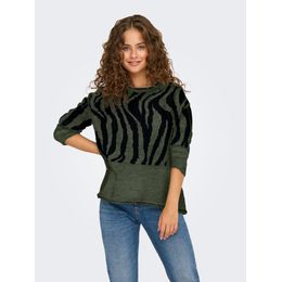 Rundhalspullover Only "ONLJADE ANIMAL LS O-NECK NOOS KNT", Damen, Gr. XS, lizard pattern:with zebra schwarz, Strick, Obermaterial: 81% Polyacryl, 19% Polyester, gemustert, regular fit normal, Rundhals, Rippstrickb&uuml;ndchen, Pullover Rundhalspullover, Kunstfaser, regular fit
