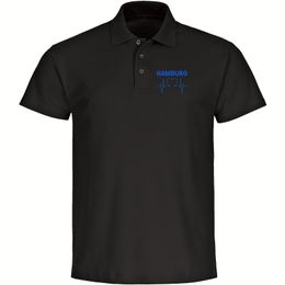 multifanshop Poloshirt - Hamburg - Herzschlag - Druck blau - Polo