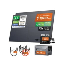 Solarway&reg; 1000W Balkonkraftwerk mit Speicher 800W komplett Steckdose - neuester 800 Watt Wechselrichter - 1,6 kWh Anker Solix 1 - 500W bifaziale Solarmodule & Envertech & Anker