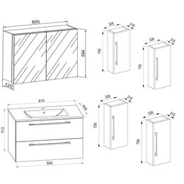 Vcm 5-tlg. Waschplatz Waschtisch Waschbecken Unterschrank Breite 80 cm Badm&ouml;bel Set mit Schubladen Dreht&uuml;ren Spiegelschrank Badinos