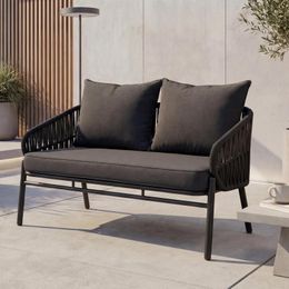 Aluminium-Gartenbank MCW-P90, Gartensofa Outdoor Sitzbank, Seilgeflecht Rope Stoff/Textil (180g/m&sup2;) ~ anthrazit