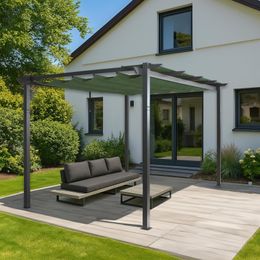 Aluminium Pergola MCW-N93, Gartenpavillon Pavillon Garten, stabiles 8cm-Gestell Schiebedach UV50+ 3x4m ~ gr&uuml;n