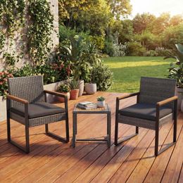 Poly-Rattan Garnitur MCW-P74, Lounge-Set Garten 2x Stuhl Tisch, Akazie Holz Stoff 180g/m&sup2; ~ grau, Polster grau