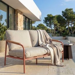 Aluminium-Gartenbank MCW-O11, Outdoor 2-Sitzer Sitzbank Sofa, Olefin Stoff (205 g/m&sup2;) 125cm ~ terrakotta Polster beige