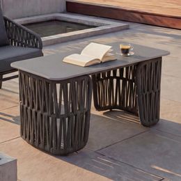 Loungetisch MCW-P90, Gartentisch Balkontisch Outdoor, Seilgeflecht Rope Sinterstein 43x90x45cm ~ anthrazit, Platte grau