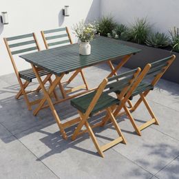 Garnitur MCW-P72, Sitzgruppe Lounge-Set Garten 4x Stuhl Tisch, Akazie Holz klappbar ~ natur-gr&uuml;n