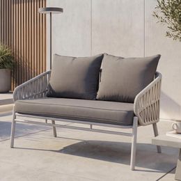 Aluminium-Gartenbank MCW-P90, Gartensofa Outdoor Sitzbank, Seilgeflecht Rope Stoff/Textil (180g/m&sup2;) ~ hellgrau