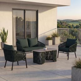 Gartengarnitur MCW-P90, Lounge-Set Gartenlounge Sofa Sessel Tisch, Seilgeflecht Rope Stoff/Textil (180g/m&sup2;) ~ gr&uuml;n