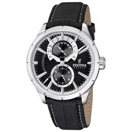 Festina Herren Multifunktionsuhr &raquo;Retro&laquo; Armbanduhr, Quarzuhr, Herrenuhr, Lederarmband, Datum schwarz