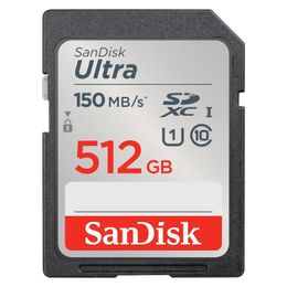 Sandisk Speicherkarte &raquo;SDXC Ultra 512GB (Class 10/UHS-I/150MB/s)&laquo; (512 GB UHS-I Class 10 150 MB/s Lesegeschwindigkeit) grau ultraschnell, f&uuml;r bessere Fotos 