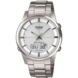 CASIO FUNK Herren Funkchronograph Solaruhr, Armbanduhr, Herrenuhr, Funkuhr, Titanarmband, Saphirglas silber
