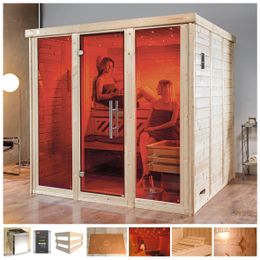 Sauna Weka "Kemi Panorama", beige (naturbelassen), Bio-Kombiofen, externe Steuerung, 7,5 kW, Saunen, 7,5 kW Bio-Ofen mit ext. Steuerung