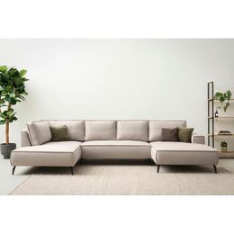 Home Affaire Wohnlandschaft &raquo;Tvinnu, moderne U-Form, Couch in Cord oder Webstoff in Leinenoptik&laquo; Recamiere rechts/links, schwarze Metallf&uuml;&szlig;e, bequeme 