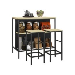 HOMCOM Bartisch mit Barhocker Set-100L x 60B x 95H cm-Eiche | Gr.: onesize