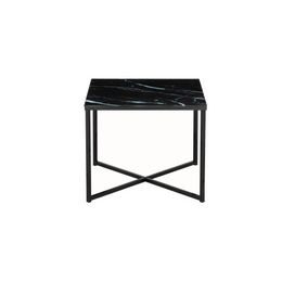 Salesfever Couchtisch 50x50 cm Glasplatte Marmoroptik & Metallgestell in Schwarz | Gr.: onesize