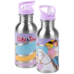 Bibi und Tina Bibi & Tina Edelstahl Trinkflasche Pferde Flasche Strohhalm 500 ml in grau | Gr.: onesize