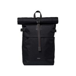 Sandqvist Icon Rolltop - Rucksack M 14" 60 cm (birch) in black/ black with black leather | Gr.: onesize
