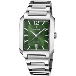 Festina Herren-Armbanduhr Rechteckig Stahl/Gr&uuml;n | Gr.: onesize