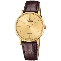 Festina Herrenuhr Braun/Goldfarben mit Lederband | Gr.: onesize