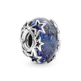 Pandora Silber Charm Murano Galaxienblau und Sterne | Gr.: onesize