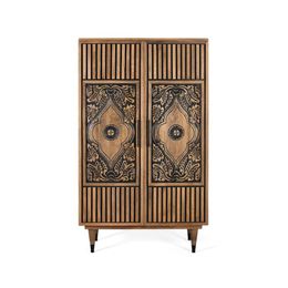 Giner y Colomer Hohes Sideboard aus Mangoholz und handbemalten Details in Brown | Gr.: onesize