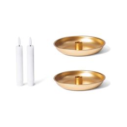 Novaliv 2er-Set Stabkerzenhalter 13cm Metall rund Tafelkerzen Gold mat in Gold | Gr.: onesize