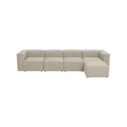 58 aufm Kessel SOFA 4-Sitzer mit Hocker rechts Kattrina Flachgewebe creme | Gr.: onesize