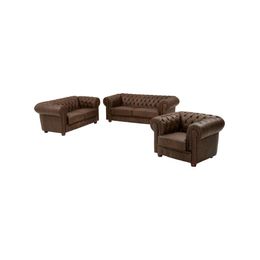 58 aufm Kessel SOFAGARNITUR 3-2-1 Kalea Echtleder (Antikoptik) braun | Gr.: onesize