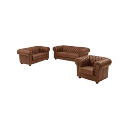 58 aufm Kessel SOFAGARNITUR 3-2-1 Kath Echtleder (Antikoptik) cognac | Gr.: onesize