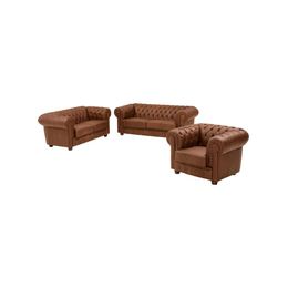 58 aufm Kessel SOFAGARNITUR 3-2-1 Kalea Echtleder (Antikoptik) cognac | Gr.: onesize