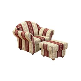 58 aufm Kessel POLSTERSESSEL mit Hocker Kama Chenille rot | Gr.: onesize