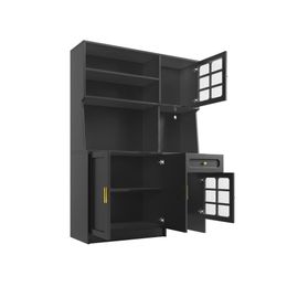 ABRIHOME K&uuml;chenschrank mit Glast&uuml;ren und LED, 130 x 45 x 180 cm in Schwarz | Gr.: onesize