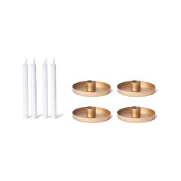 Novaliv 4er-Set Stabkerzenhalter Durchmesser 14cm Dekoschale Gold rund Metall in Gold | Gr.: onesize