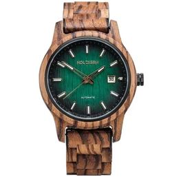 Holzkern Herren-Armbanduhr Automatik Nightbird Zebrano/Gr&uuml;n | Gr.: onesize